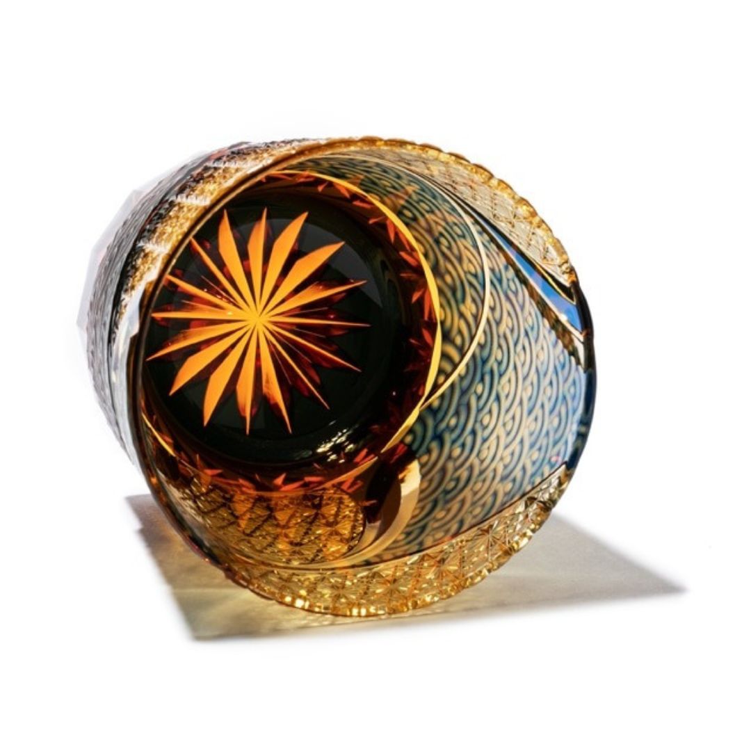 Edo Kiriko Amber Azure Whiskey Glass Hado – omakase