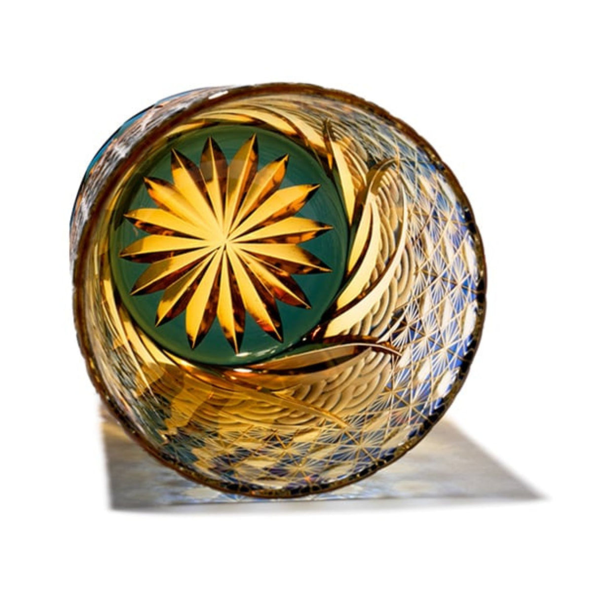 Edo Kiriko Amber Azure Whiskey Glass Sazanami – omakase